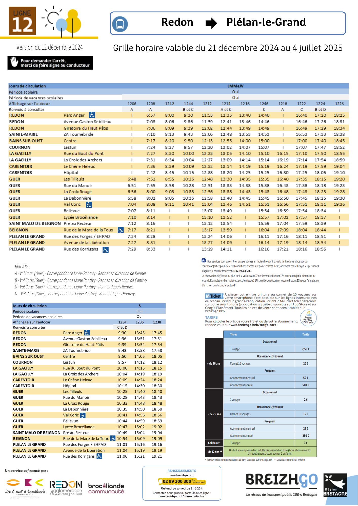 Redon > Plélan-le-Grand | Ligne 12 (désormais 612) | Redon Agglomération